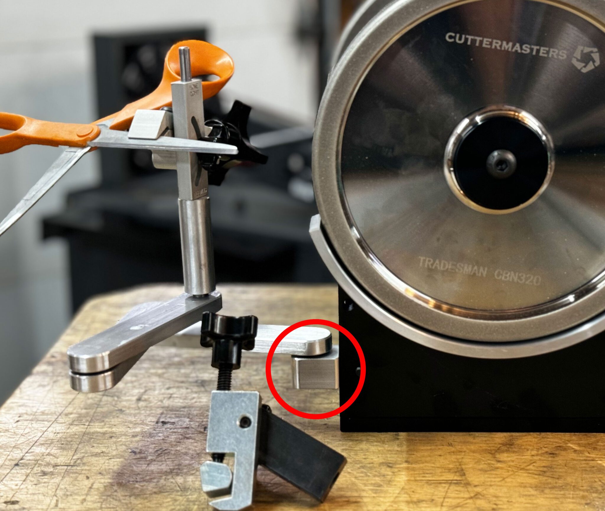 Bracket to mount Scissor Sharpening Arm - Cuttermasters
